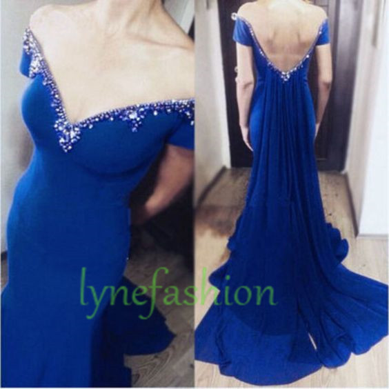 Beaded Crystals Prom Dresses, Royal Blue Formal Dresses, Party Dress ...